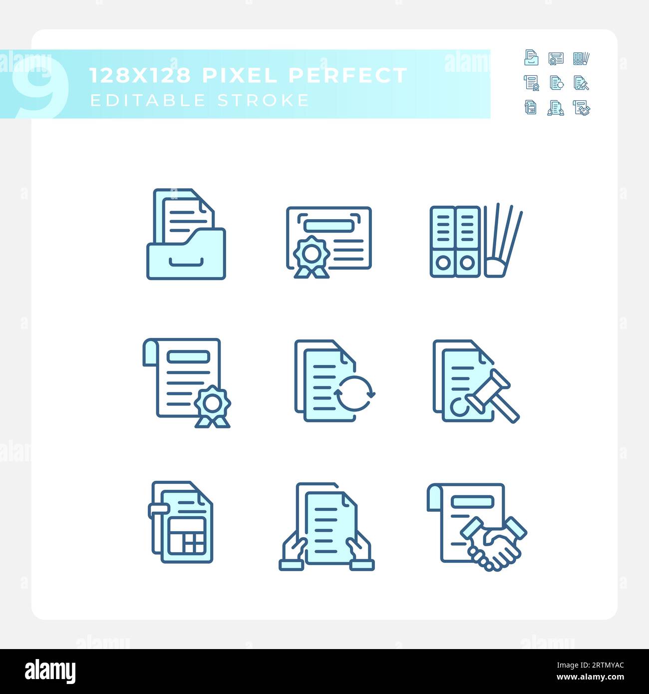 Set of editable pixel perfect blue document icons Stock Vector Image ...