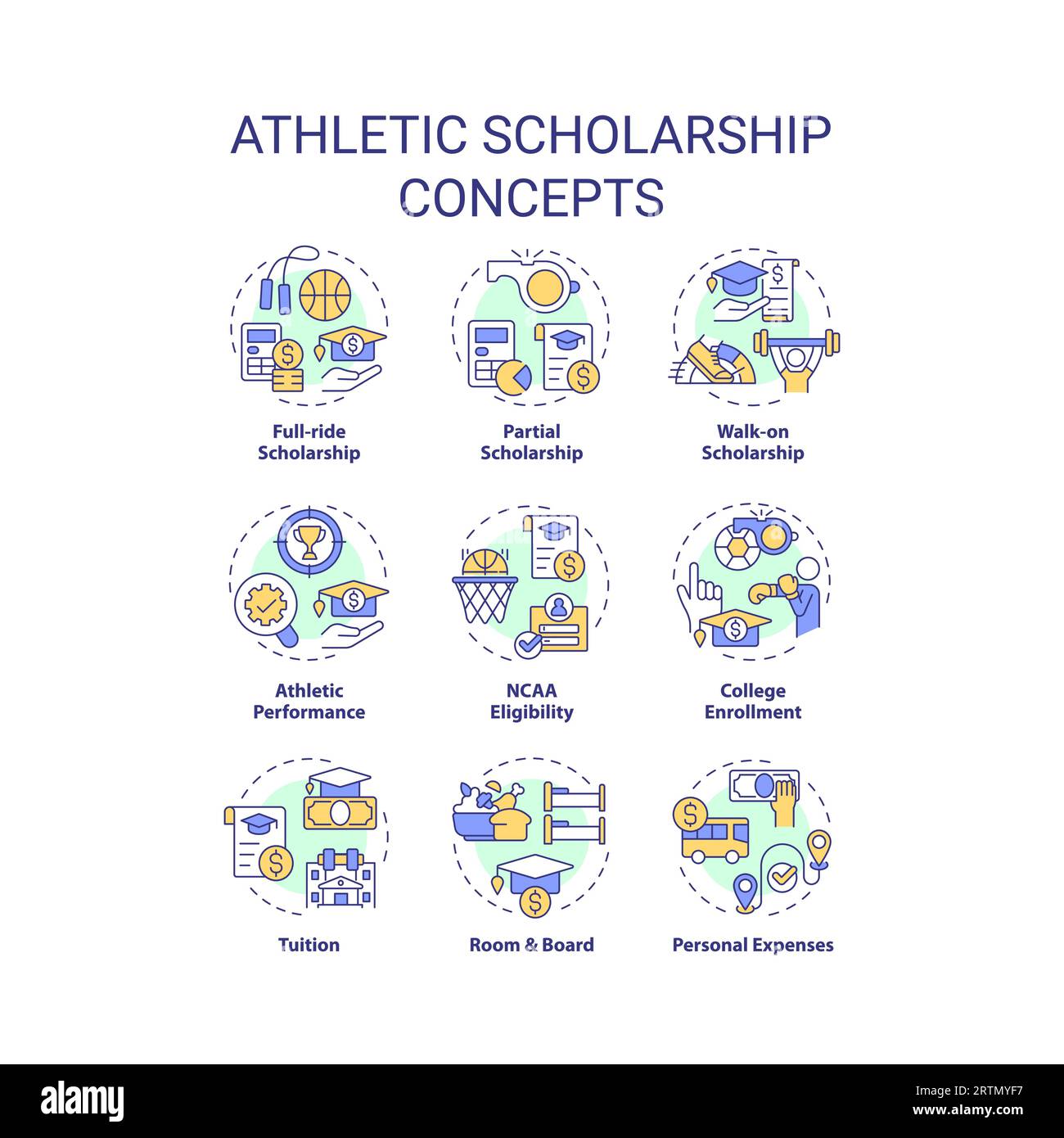 Editable icons representing athletic scholarship concepts Stock Vector ...