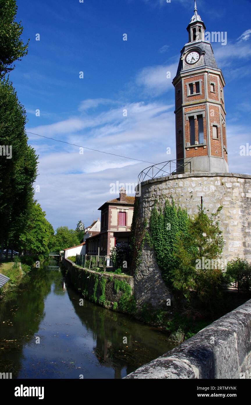 The belfry (le beffroi), a 12th century tower next to The Grand Morin ...