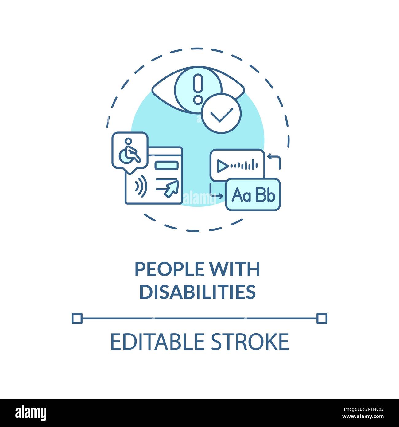 2D people with disabilities thin line blue icon concept Stock Vector ...