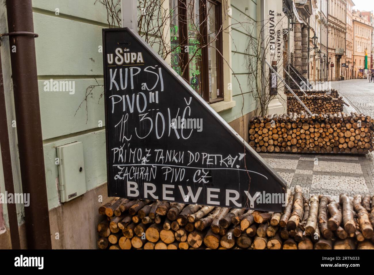 PRAGUE, CZECHIA - APRIL 27, 2020: Sign saying "Buy a beer directly from ...