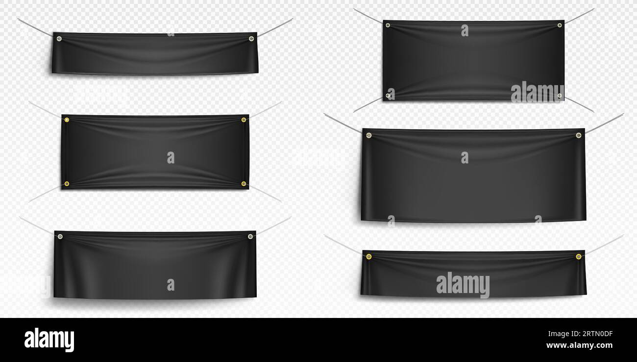 Blank canvas banners mockup. Horizontal fabric flags, textile sheet ...