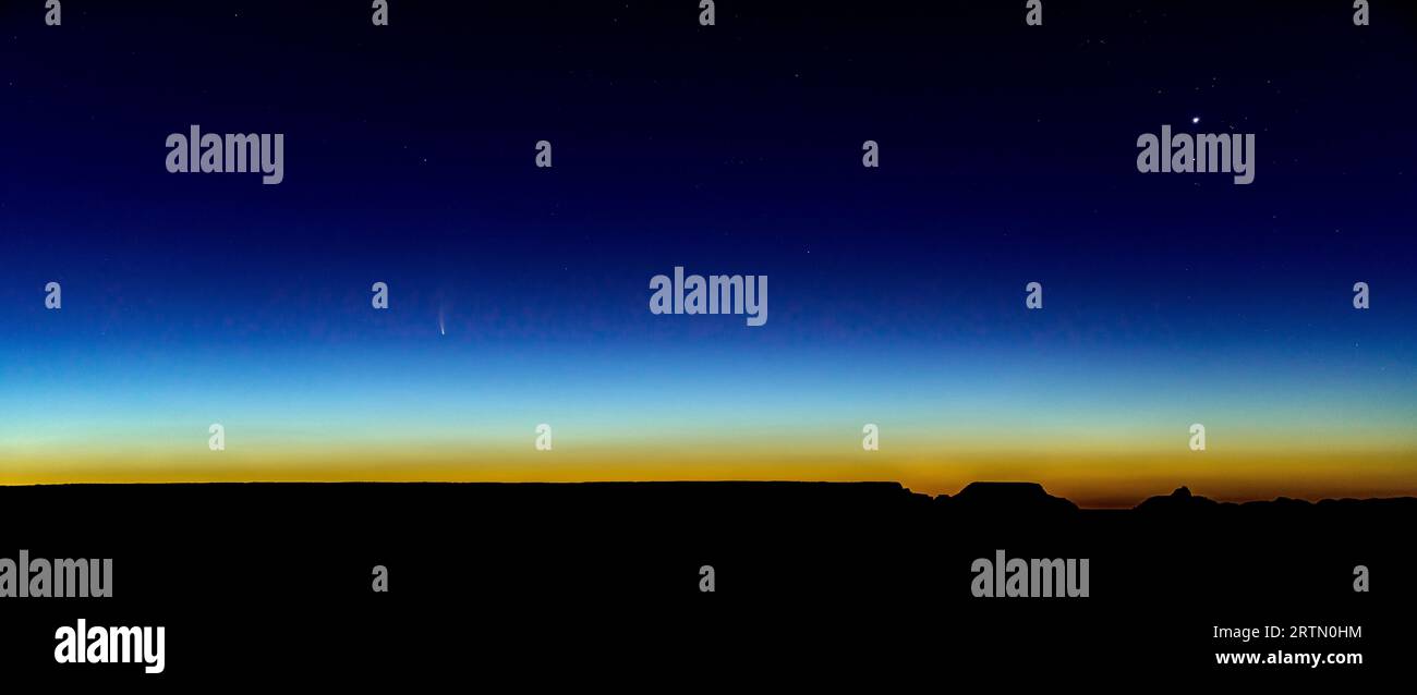 Comet NEOWISE rises with the morning star, Venus at sunrise overlooking ...