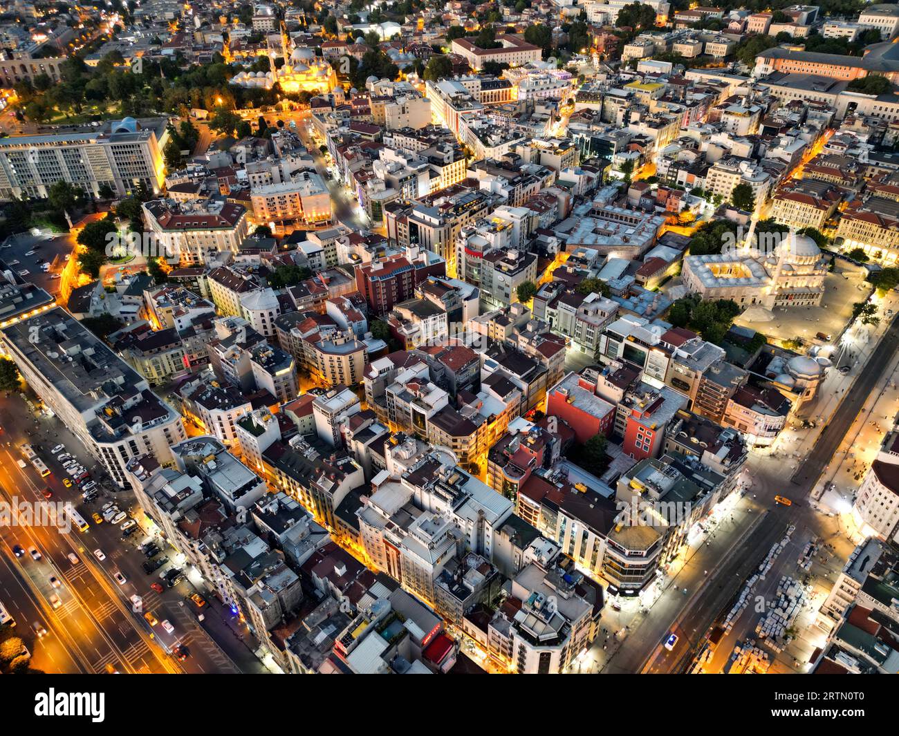 Aerial drone view of Istanbul at sunset, Turkey. Multiple residential ...