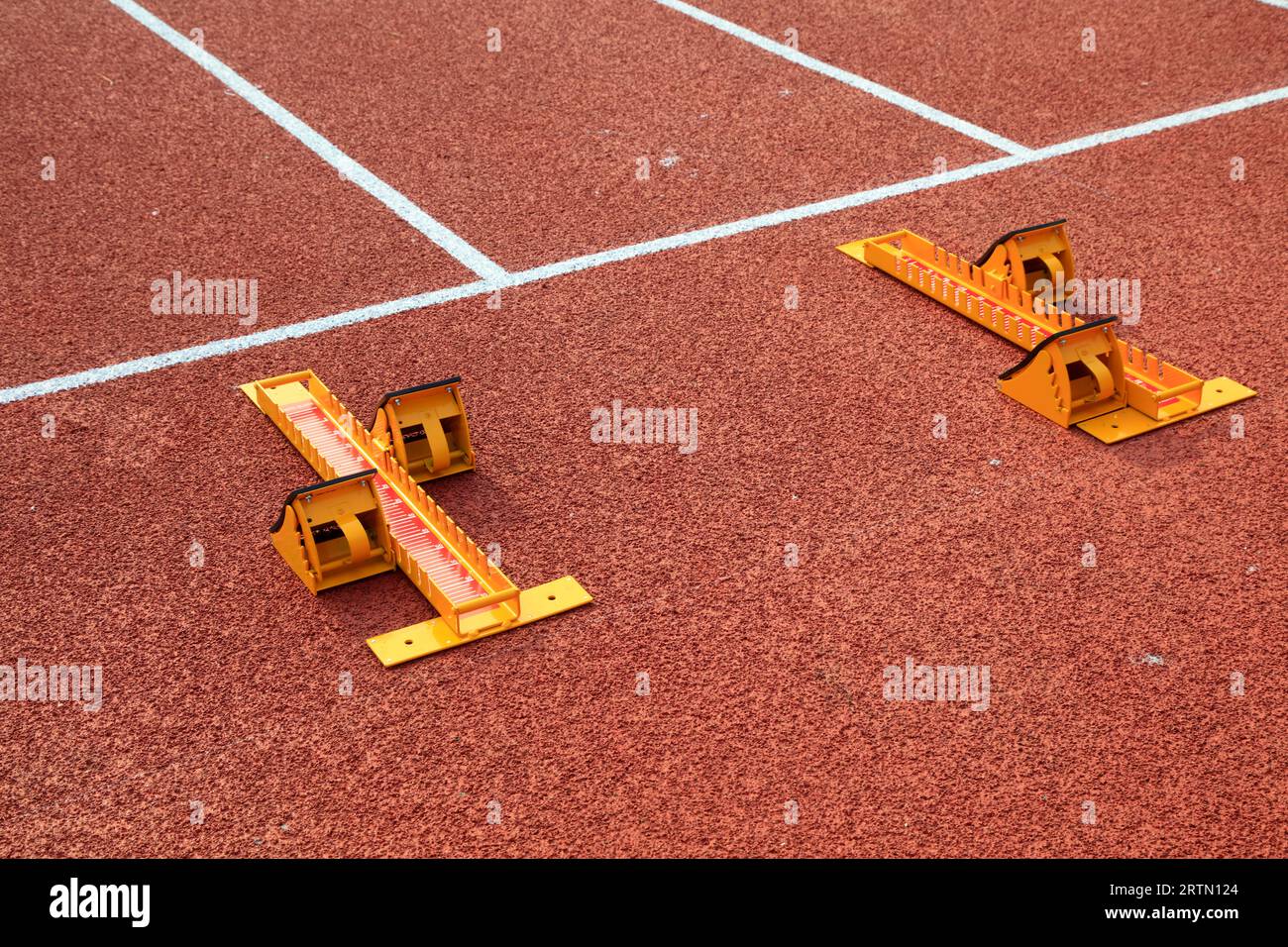 starting frame on the plastic runway Stock Photo - Alamy