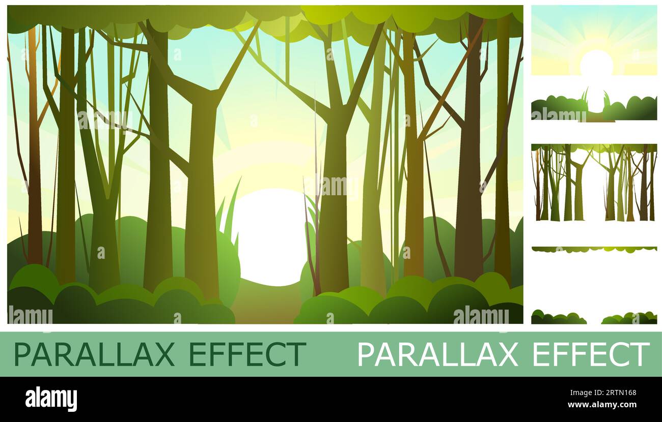 Sunny Morning In Forest Set Of Slides Create Parallax Image Layer Cartoon Style Isolated On