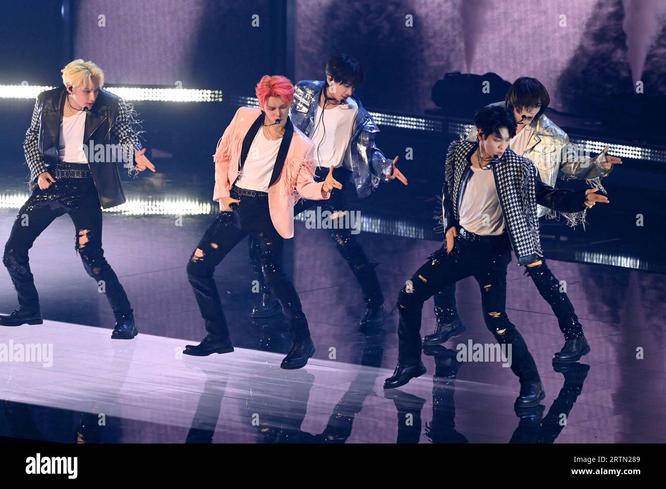 Yeonjun, Soobin, Beomgyu, Taehyun and HueningKai of Tomorrow X Together perform on stage at the ...