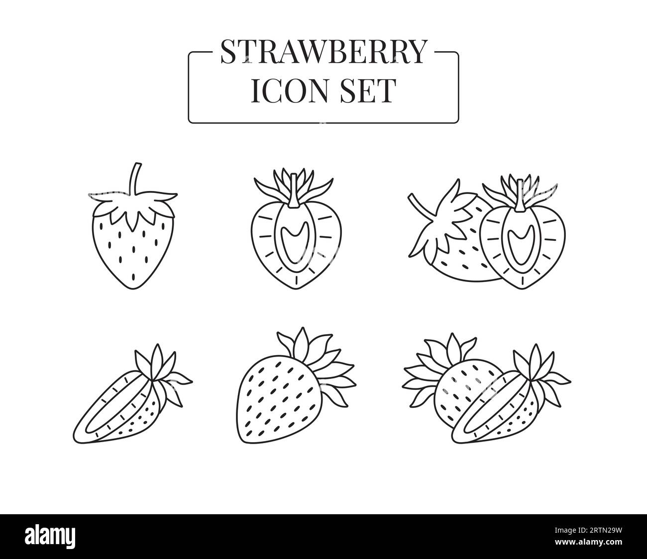 Strawberry berry whole and half, cut into slices, set of line icons in ...