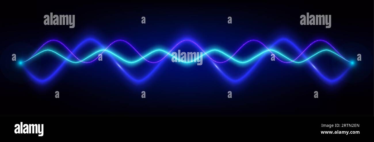 Blue neon audio sound voice wave pulse light. Abstract radio electronic ...