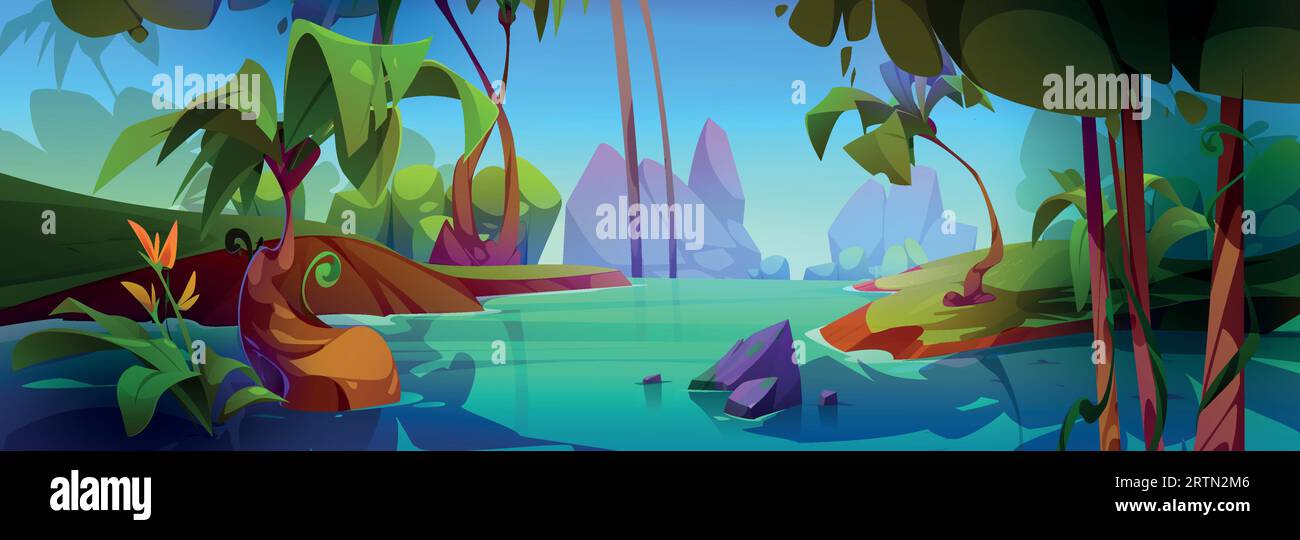 Amazon river in jungle forest. Tropical nature scene with rainforest ...