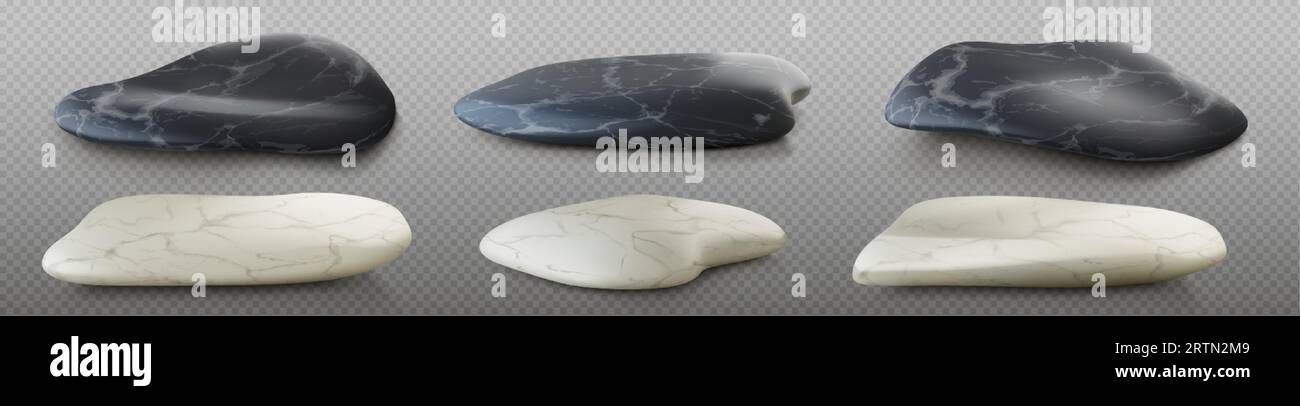 Realistic set of black and white marble stone platforms on transparent ...