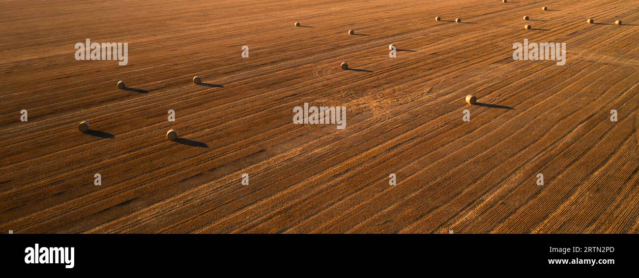 Aerial Harvest: Scenic Overlook of Field with Haystacks Stock Photo - Alamy