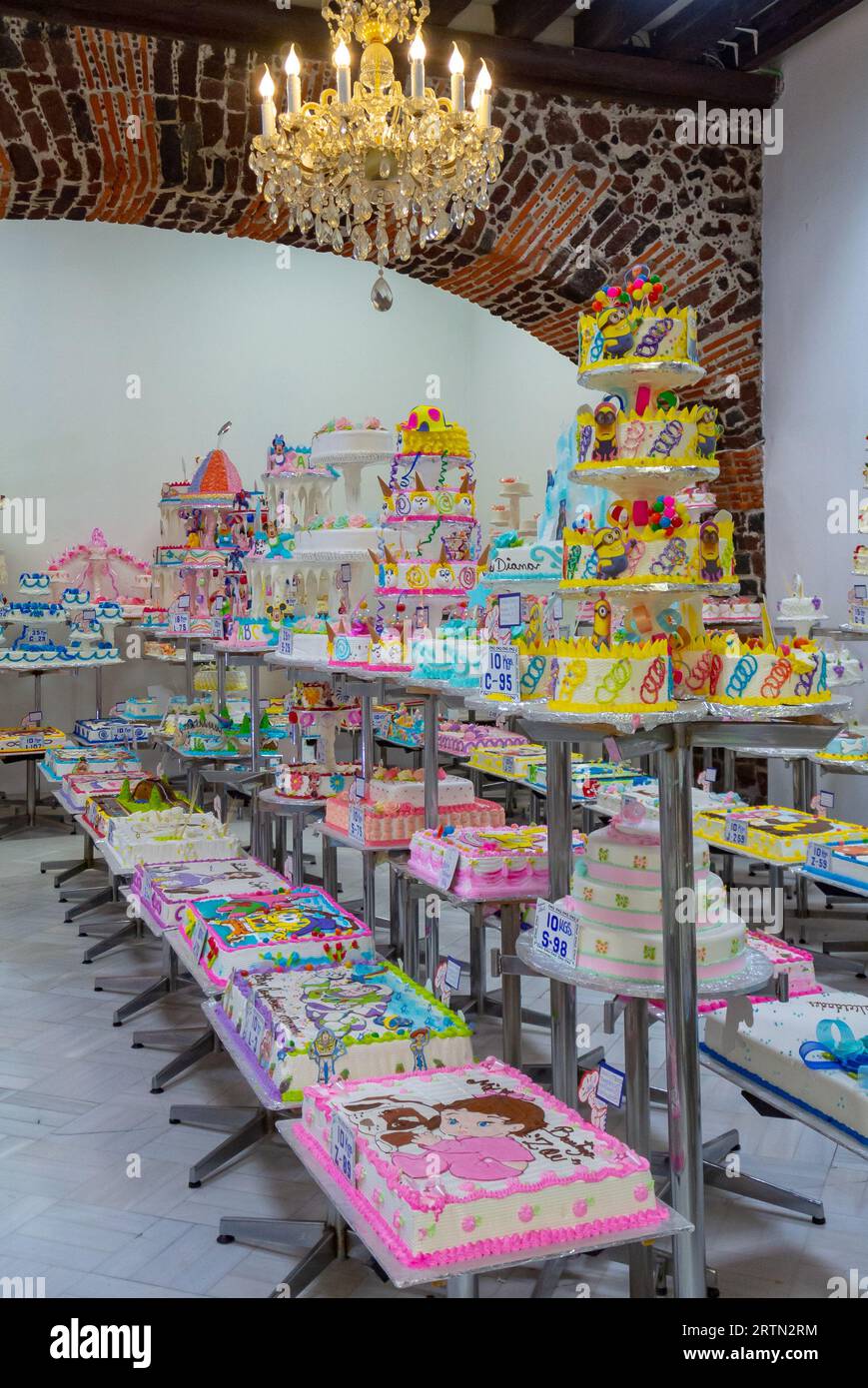 Mexico City, CDMX, Mexico, A display of decorated cakes at Pas Eleria ...