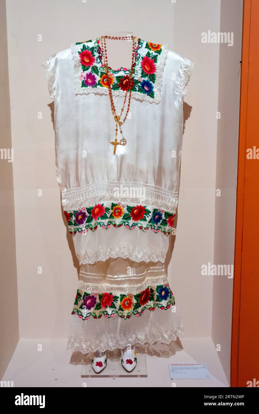 Mexico City, CDMX, Mexico, Mayan Yucatecan folkloric dress with flower ...