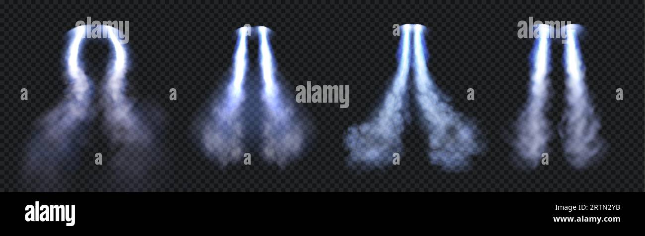 Jetpack smoke cloud trail with blue fire vector effect. Rocket speed ...