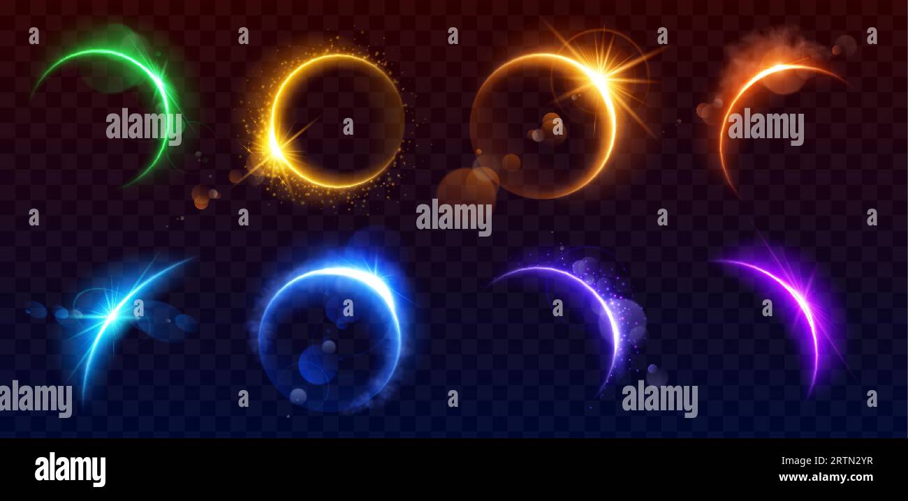 Realistic set of solar eclipse overlay effect on transparent background ...