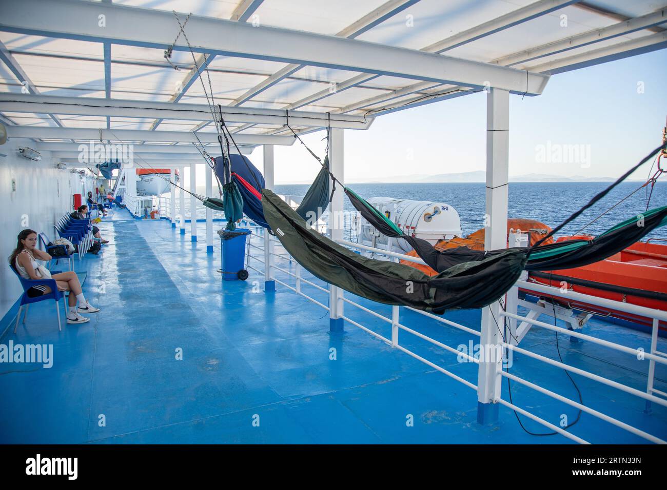 The shadowed side of a ferry cruising in a Aegean sea,Greece Stock ...