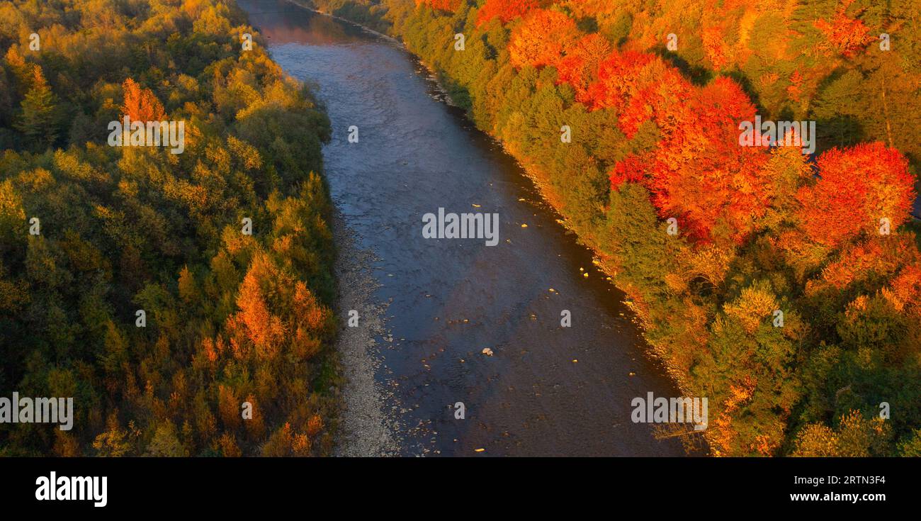 Drone's-Eye View: Scenic Mountain Road Alongside the River in Fall ...