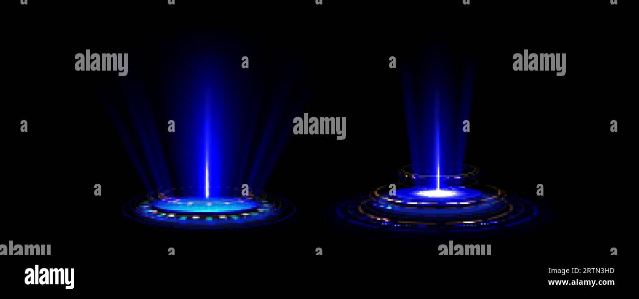 Blue glowing neon game portal - realistic vector illustration of ...