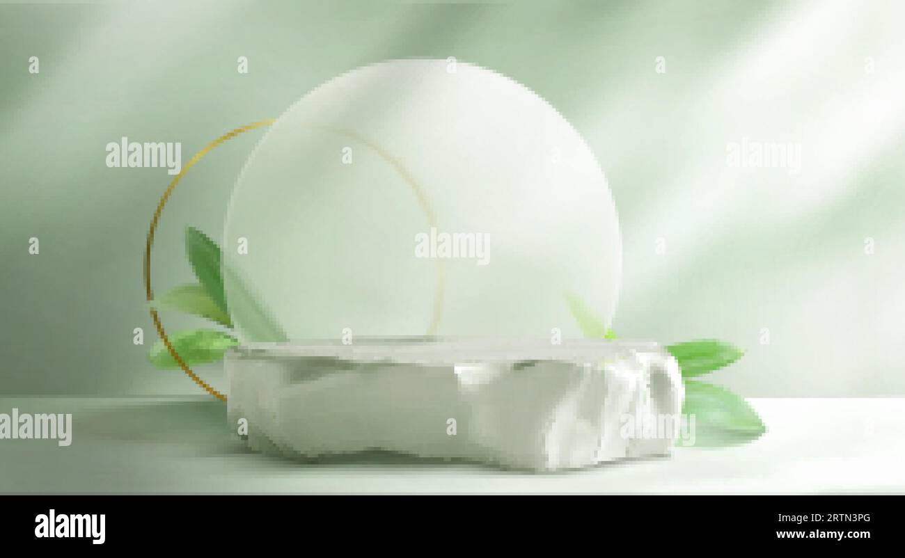 Realistic stone platform decorated with glass morphism circle, golden ...