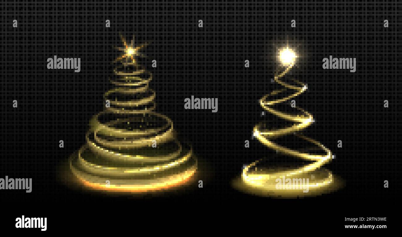 Realistic set of spiral light Christmas trees isolated on transparent ...