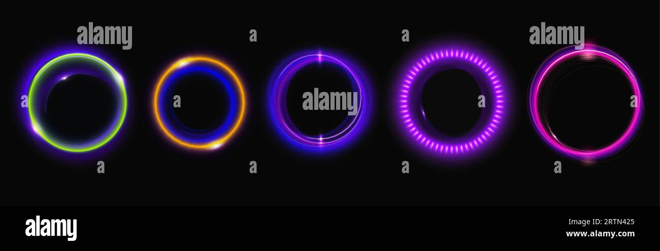 Set of round neon light flares isolated on black background. Vector ...