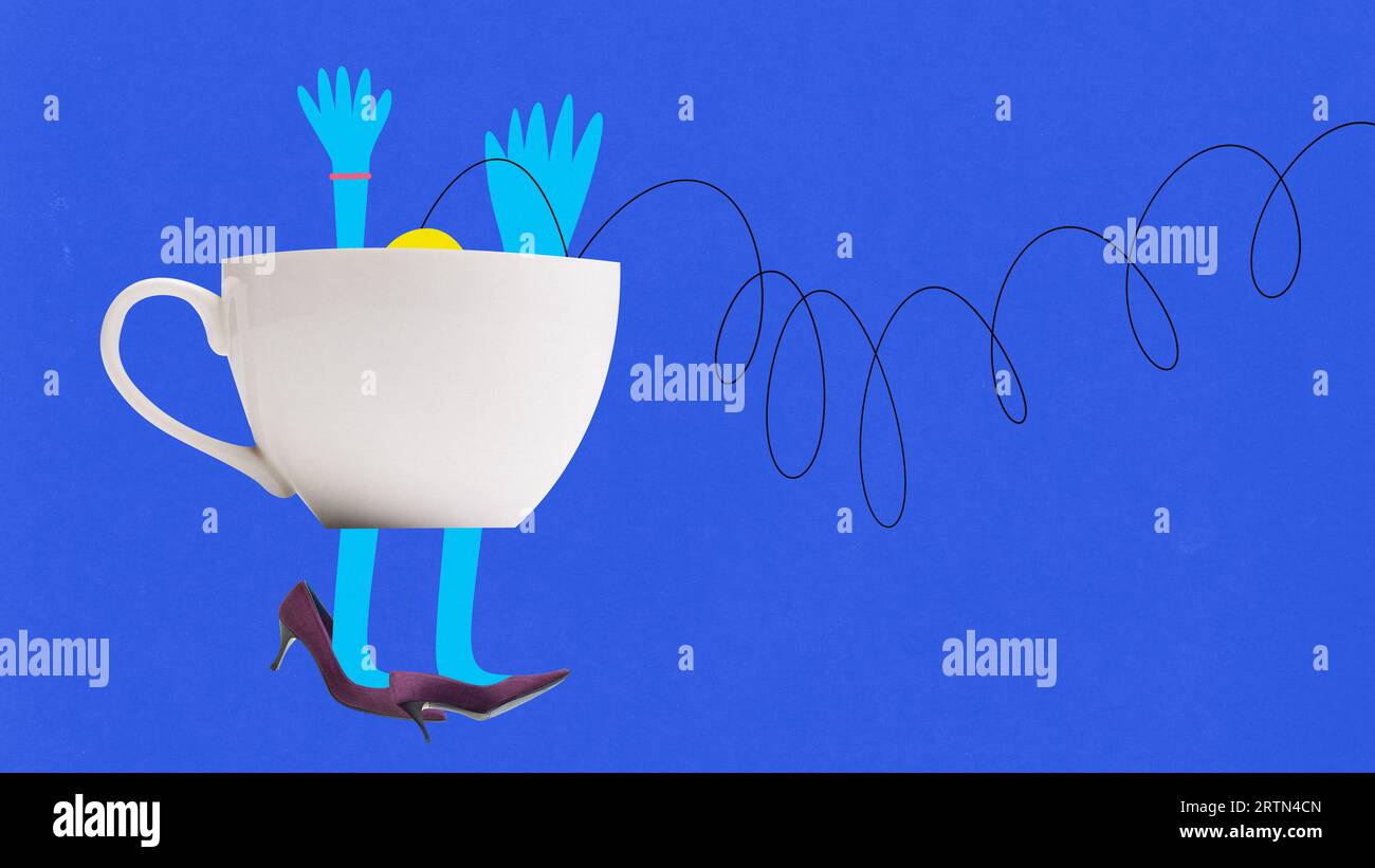 Contemporary art collage. Modern creative artwork. painted woman in ...