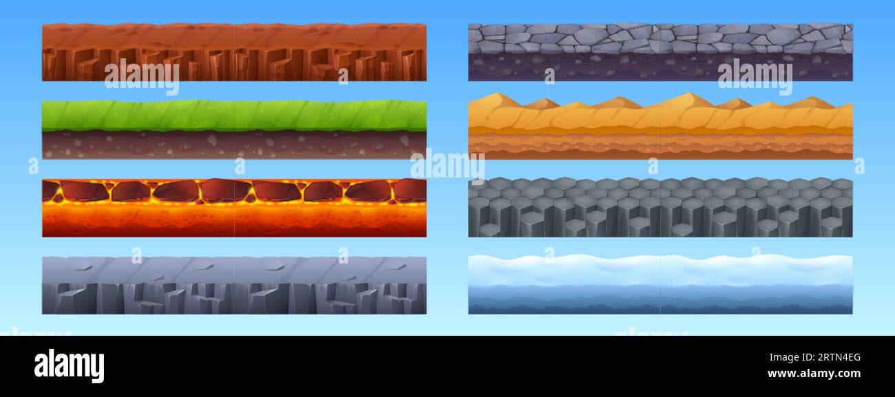 Game seamless ground texture layer cartoon vector. Grass land, desert ...