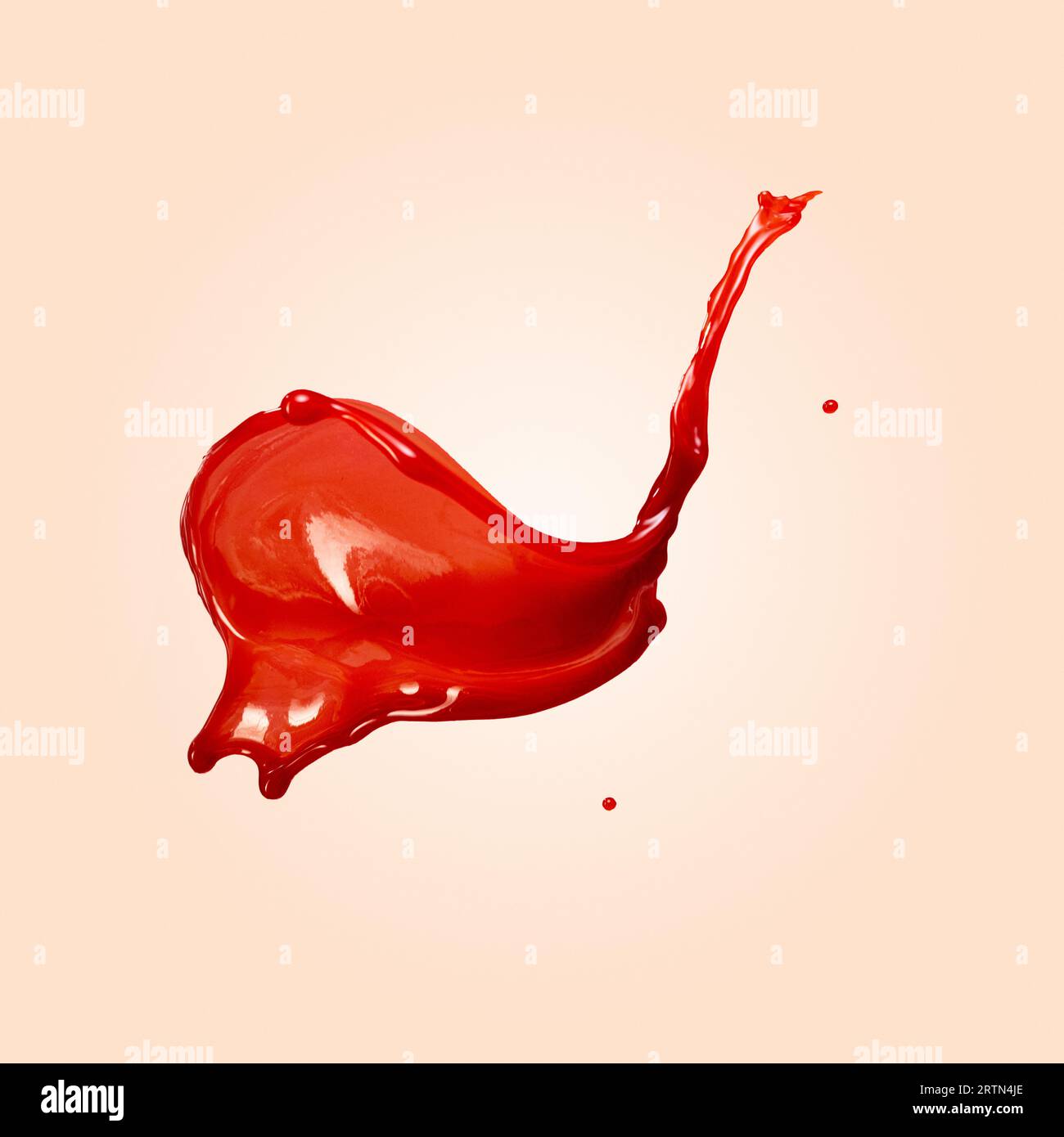 Levitating red splash and wave with drops isolated on beige background ...