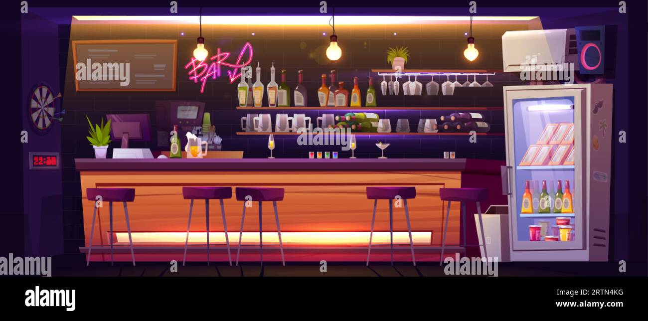 Bar counter interior - cartoon vector illustration of empty restaurant ...