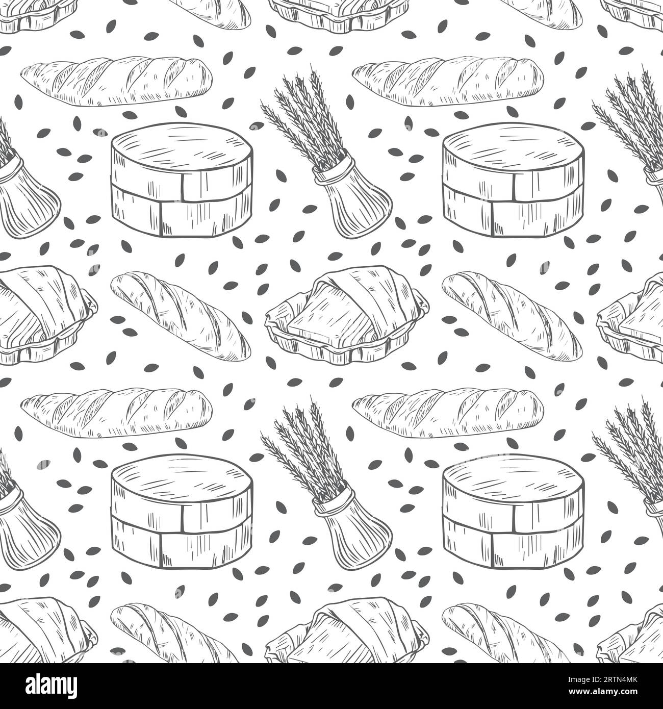 Hand-drawn seamless pattern of bread and bakery products. The ...
