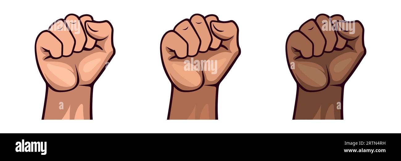 Fist up in flat style. Set of multi-colored hands in a fist isolated ...