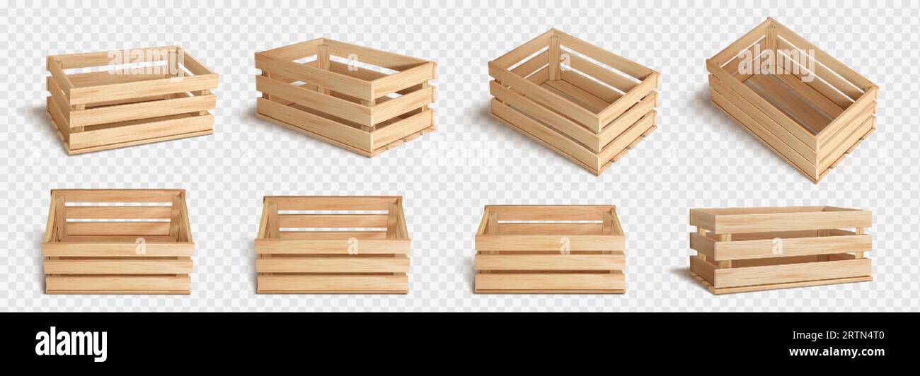 Realistic set of wooden crates isolated on transparent background ...