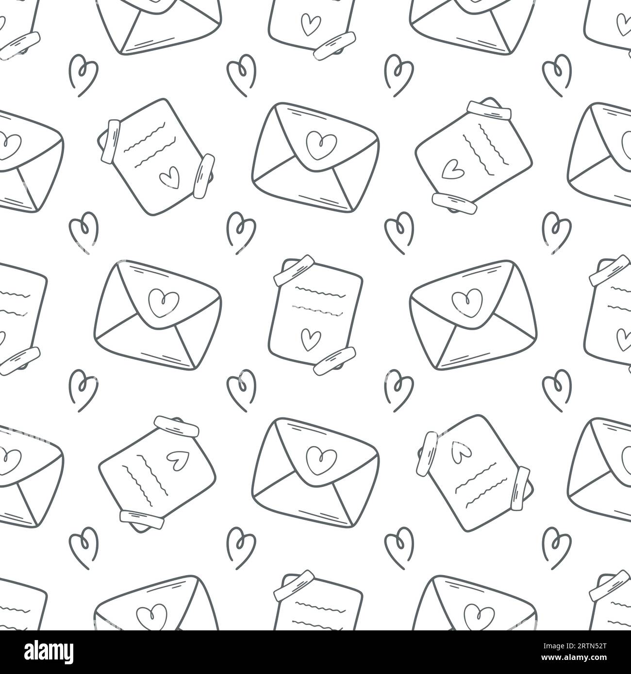 Cute seamless love pattern with envelopes, postal letters. Romantic ink doodle background ...