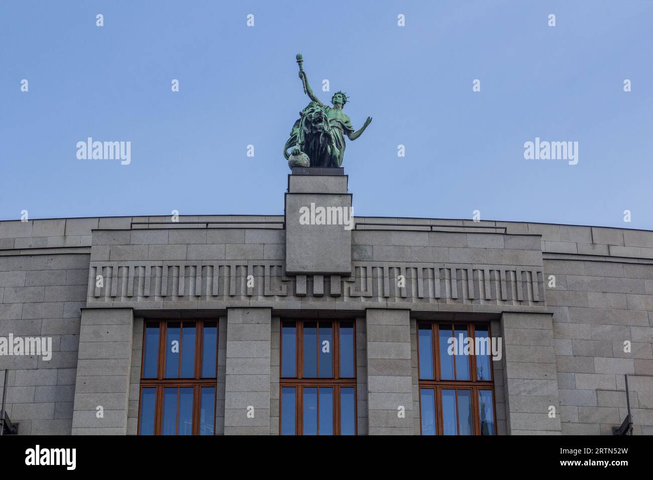 Detail of the Czech National Bank building in Prague, Czech Republic ...