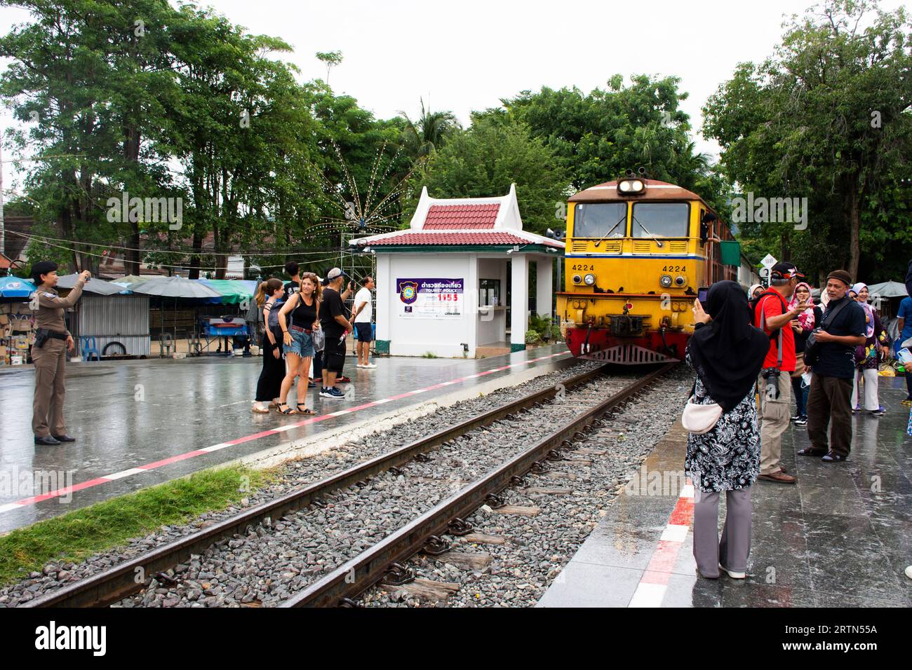 Local bogie locomotive train on track railway waiting for send receive ...