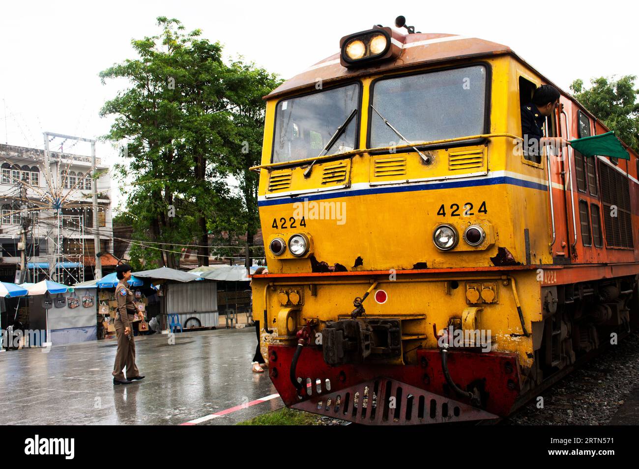 Local bogie locomotive train on track railway waiting for send receive ...