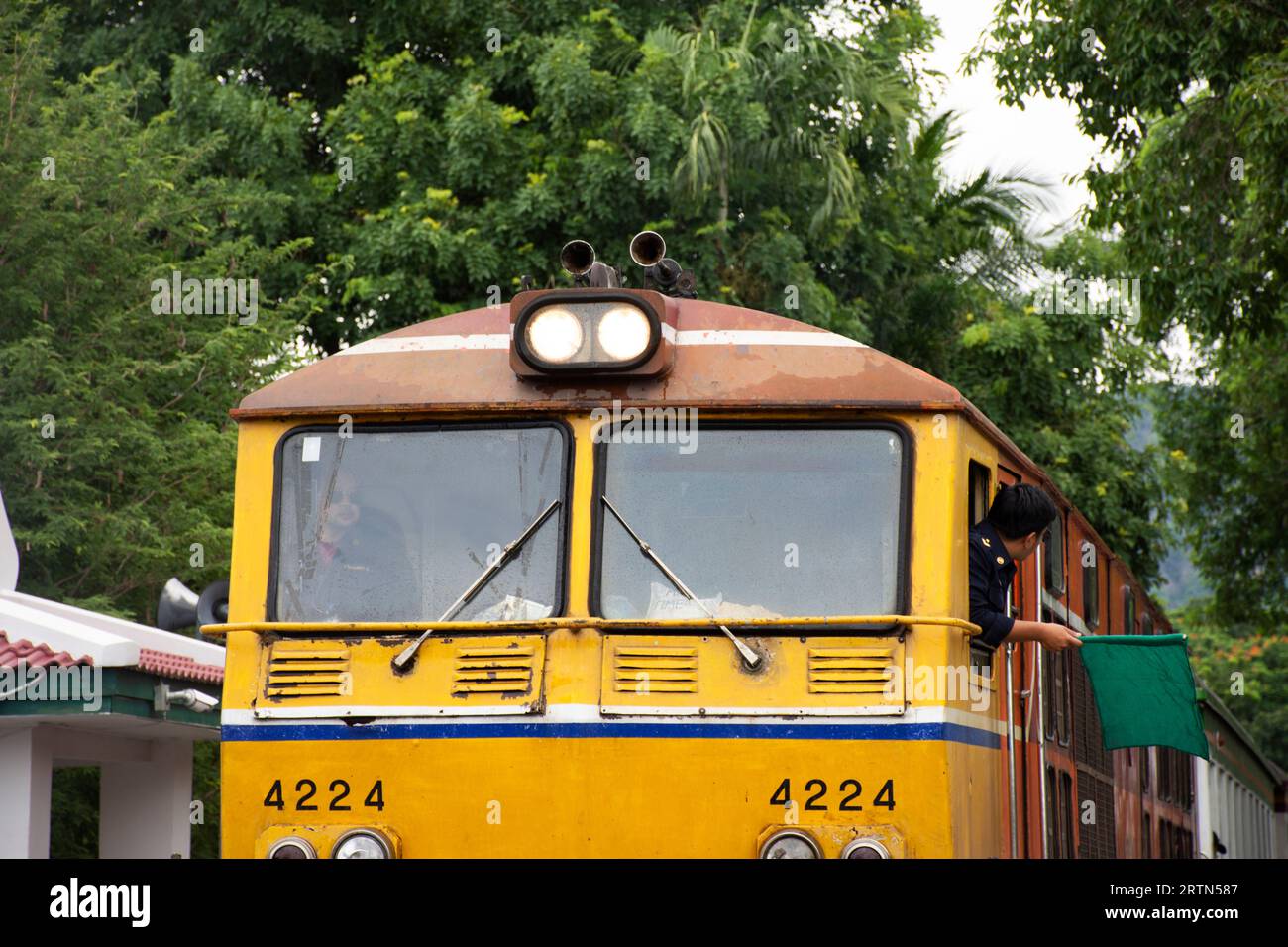 Local bogie locomotive train on track railway waiting for send receive ...