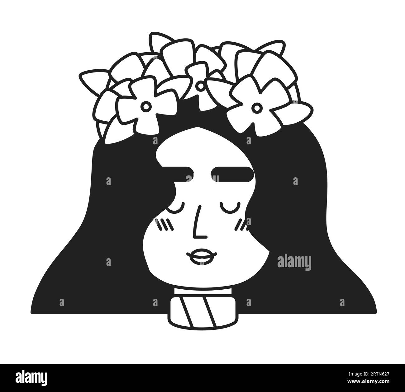 Pretty Brunette Woman Monochrome Flat Linear Character Head Stock