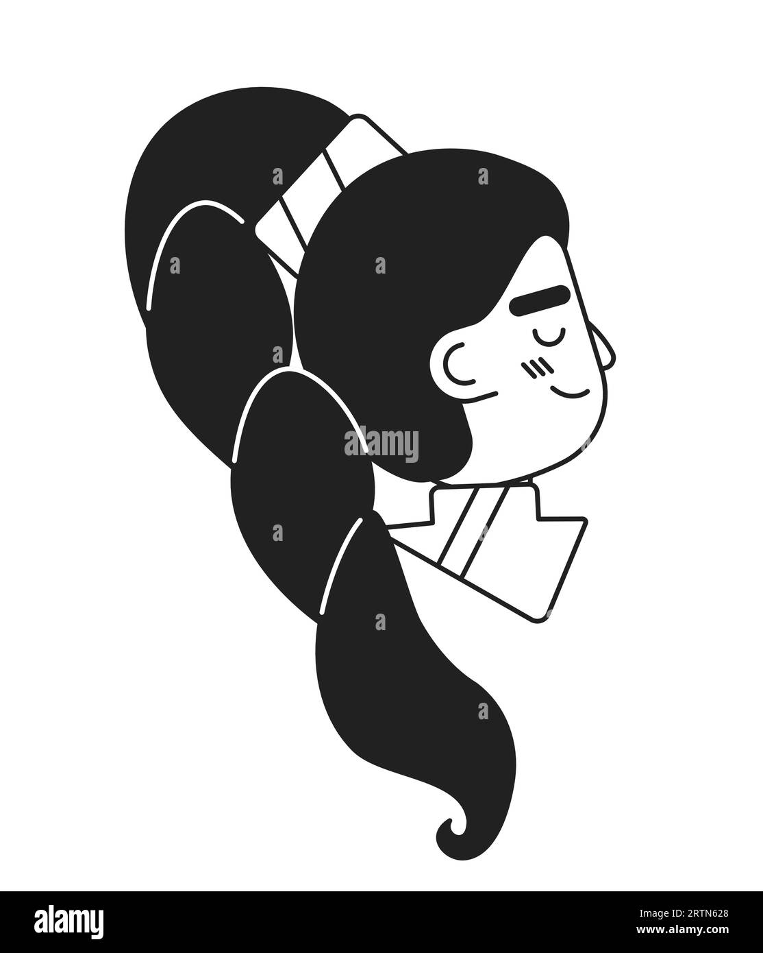 Side view of black girl with long braid monochrome flat linear ...