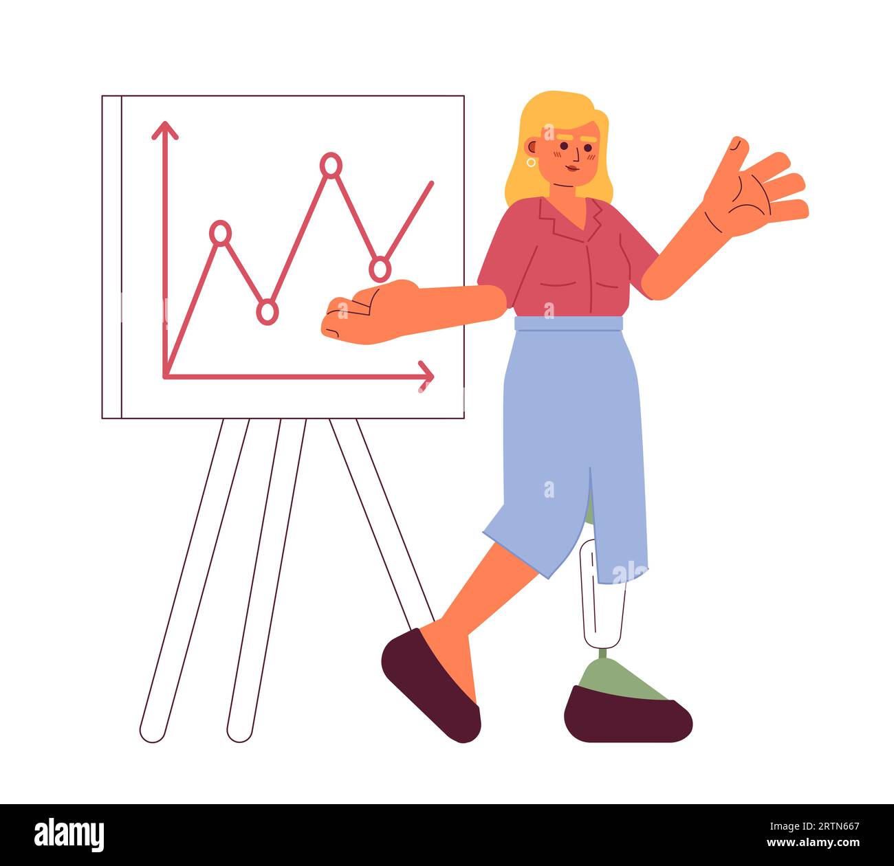 Prosthesis leg woman with presentation whiteboard 2D cartoon character ...