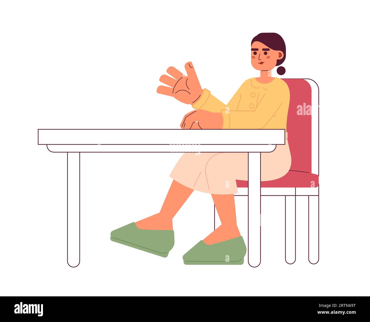 Latina girl sitting at desk 2D cartoon character Stock Vector Image ...