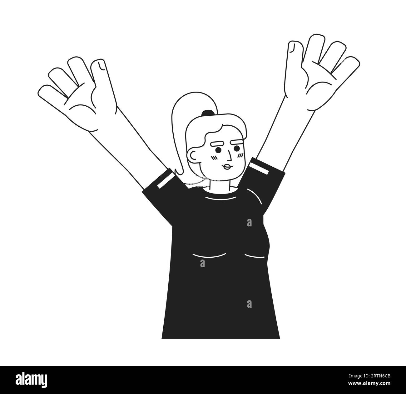 Caucasian girl raising hands monochromatic flat vector character Stock ...