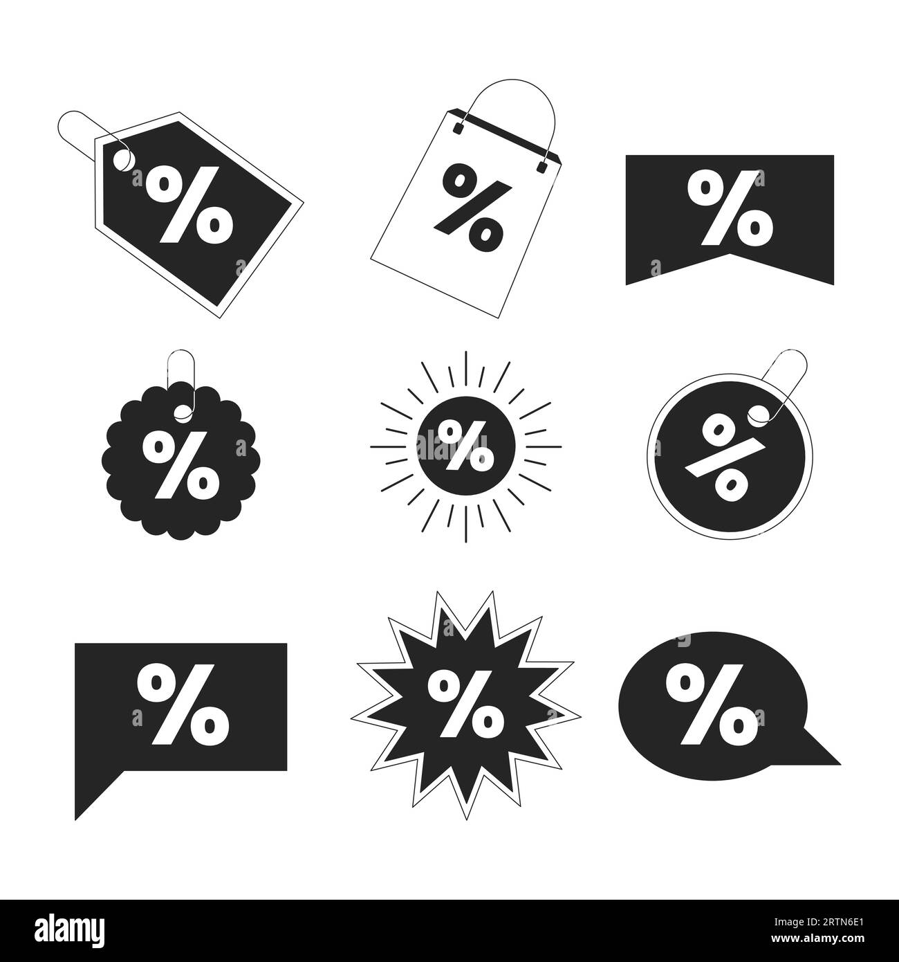 Discount deal black and white 2D line cartoon price tags bundle Stock ...