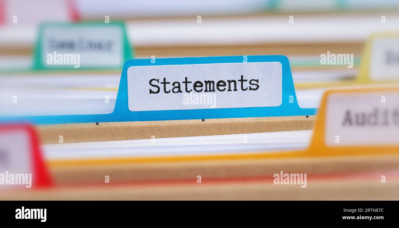 File folders with a tab labeled Statements Stock Photo - Alamy