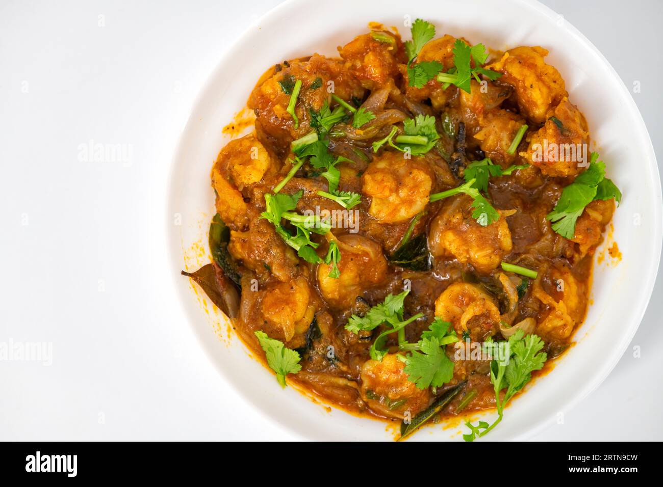 Fresh and Hot shrimp masala fish curry Indian food. Shrimp fry red ...
