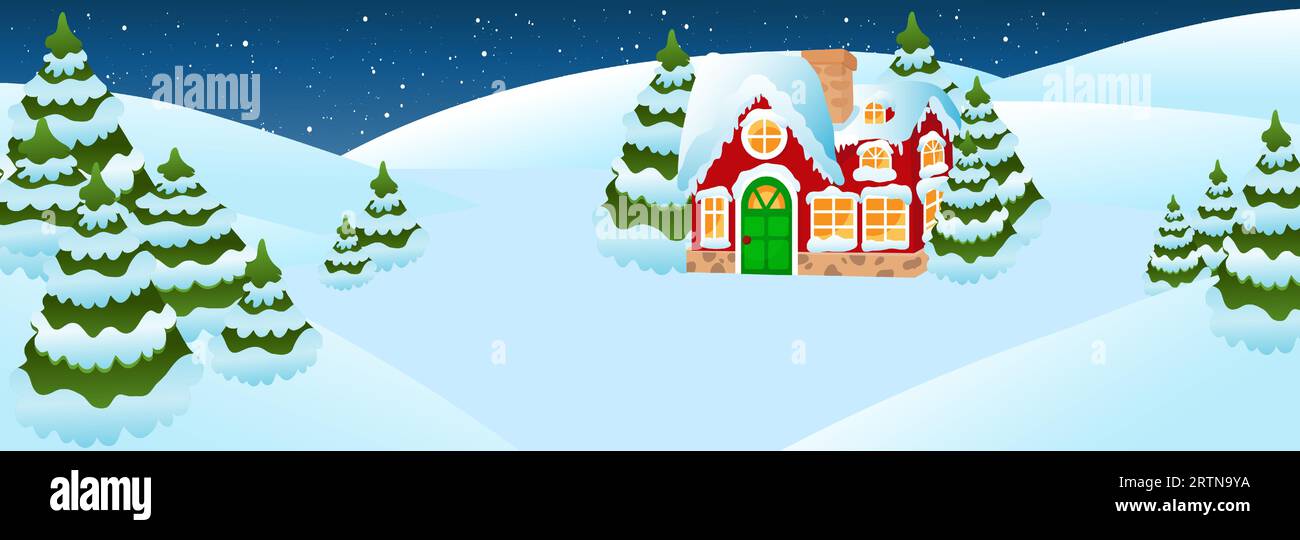 Horizontal banner of winter Christmas landscape. Illustration of a ...