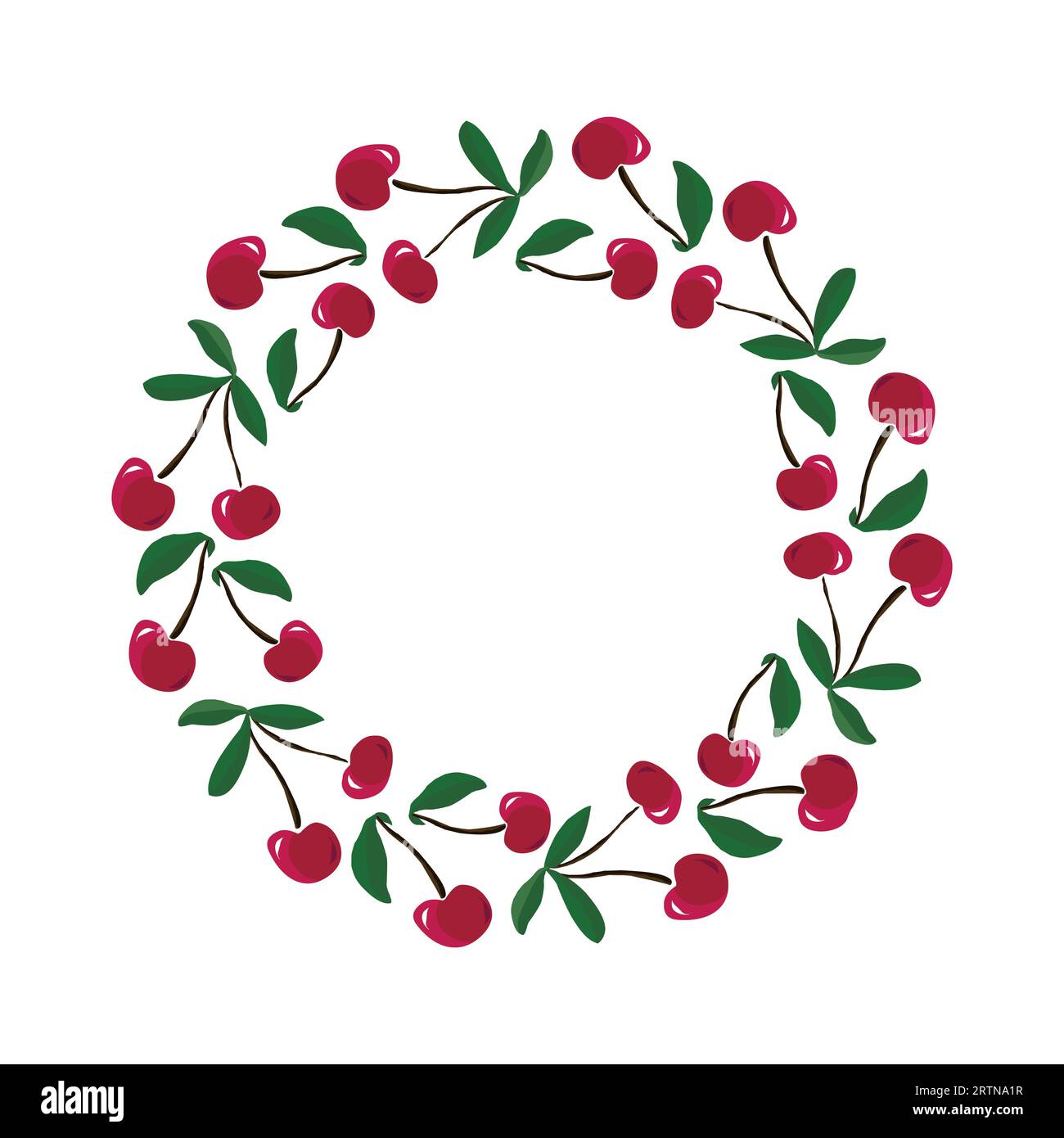 Cherry summer red fruit circle wreath for card or invite. Vector hand ...