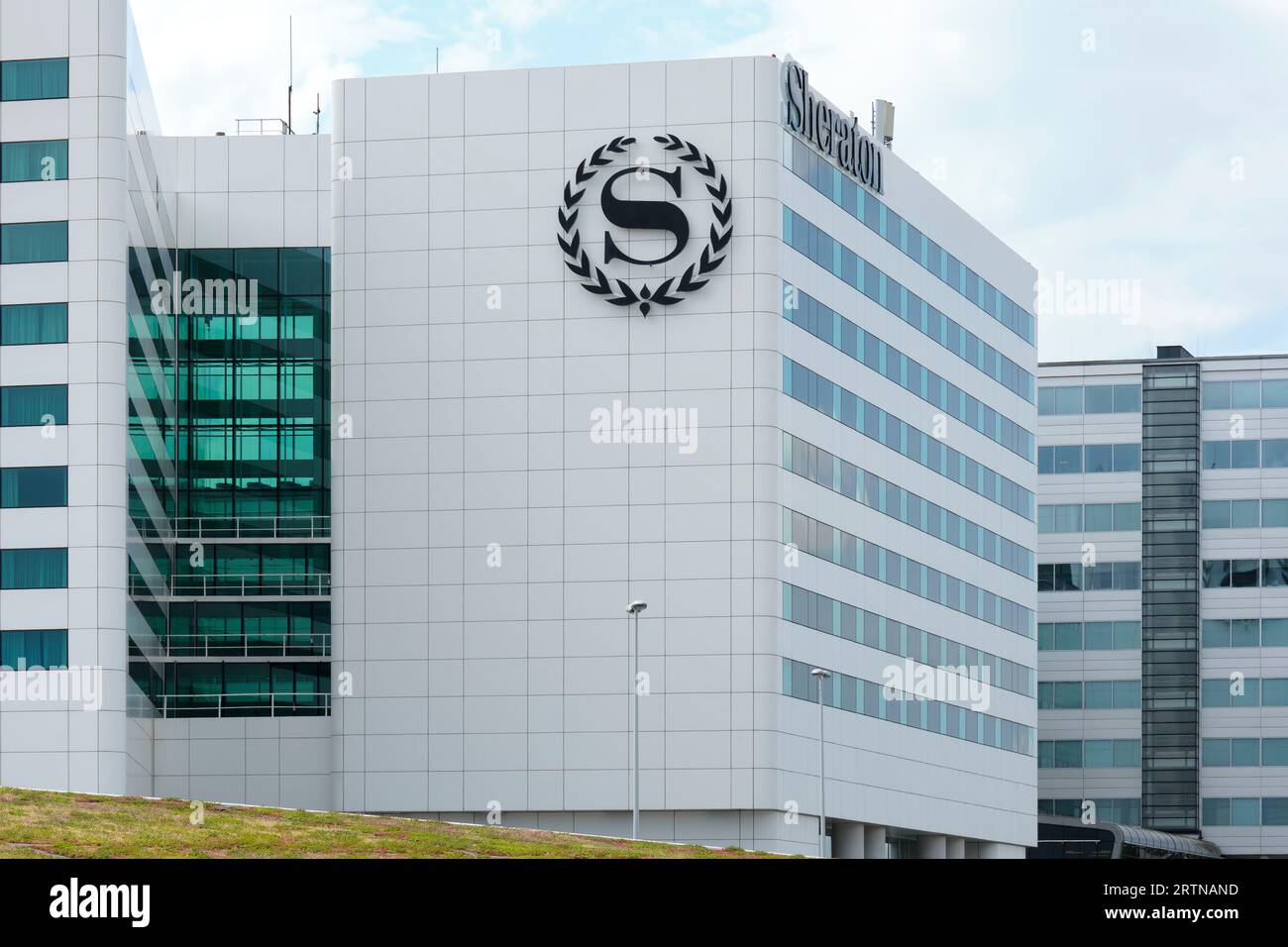 Sheraton logo on hotel building. Sheraton Hotels is a brand name of the ...