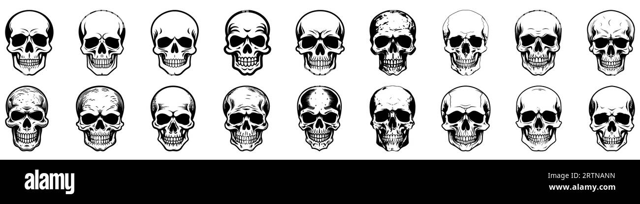 Human skulls set. Skull silhouettes. Skull icons set. Collection of ... Human skulls set. Skull silhouettes. Skull icons set. Collection of ...